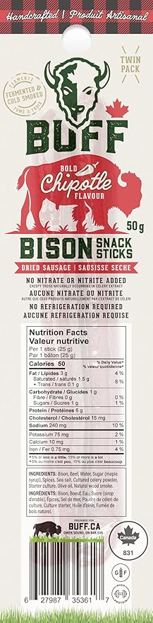BUFF Bison Meat Sticks Twin Pack Chipotle 50g – Pure Nature Nutrition ...